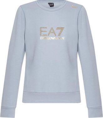 Emporio Armani Emporio Armani Ea7, Femme, Sweatshirts et sweats &agrave; capuche, Bleu, Taille: 38 FR SweaT-shirt ras du cou Evolution en viscose stretch m&eacute;lang&eacute;e