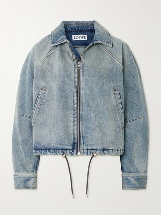 Loewe Bomberjacke Aus Denim Mit Lederbesatz - Blau