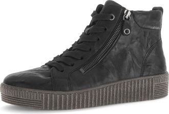 Gabor Sneakerboots GABOR, Damen, Gr. 38,5, schwarz, Leder, unifarben, Schuhe Sneakerboots, Plateau, Stiefelette, Schn&uuml;rboots mit Best Fitting Funktion, Tops