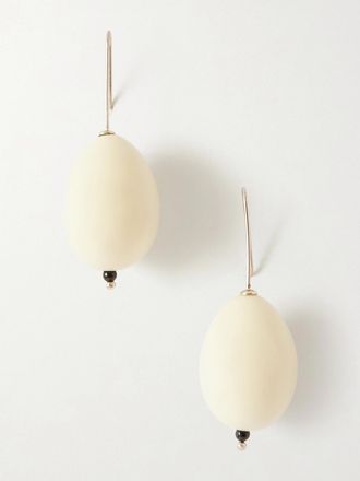 Gohar Host Egg Ohrringe Aus Silber Mit Porzellan Und Quarzkristall - Wei&szlig;