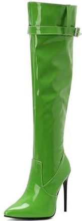 Generic Bottes au-dessus du genou &agrave; bout pointu &agrave; talon aiguille pour femme avec sangle &agrave; boucle et fermeture &eacute;clair &agrave; enfiler Chaussures de danse dhiver en b