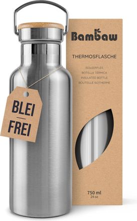 Bambaw Edelstahl Trinkflasche 750 ml | Isolierte Thermosflasche f&uuml;r Sport, B&uuml;ro, Schule, Outdoor | Auslaufsicher & ohne Plastik | Langlebige Wasserflasche f&uuml;