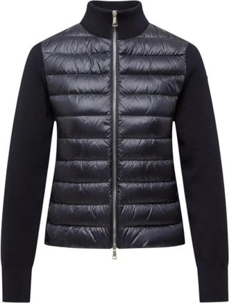 Moncler Femme, Vestes, Bleu, Taille: 44 FR Padded Wool Zip-Up Cardigan