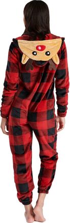 Loungeable Damen Jumpsuit Overall Einteiler Red Check Flannel Reindeer 791243 M, Rentier (Red Reindeer)