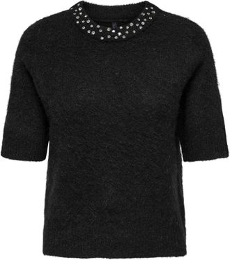 Only Damen Onlrina Life Ss Rhinestone O-Neck KNT, Black, X-Large