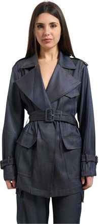 Guess Femme, Manteaux, Bleu, Taille: 42 FR Regine Denim Short Trench