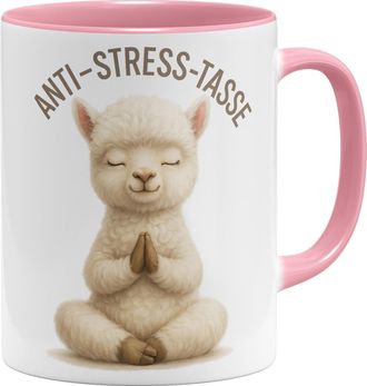 OM3 Alpaka Anti-Stress Kaffee-Tasse mit Spruch - lustige Keramiktasse Namaste-Motiv - Lama Yoga Tiermotiv - Keramik Becher - 325ml - Beidseitig Bedruckt -