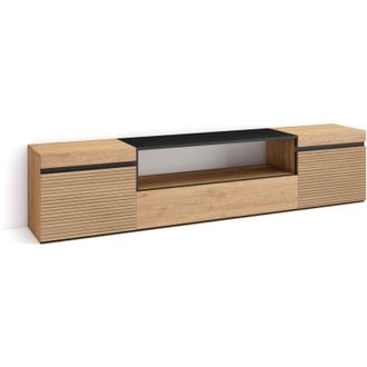 Skraut Home Skraut Home - Meuble tv, Banc T&eacute;l&eacute;, Grand espace de Rangement, 200x45x35cm, Pour les tv jusqu&agrave; 80, Meubles de salon, Style moderne, Ch&ecirc;ne et noir