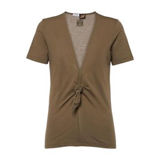 Loewe Femme, Tops, Vert, Taille: 40 FR T-shirt &agrave; col en V nou&eacute;