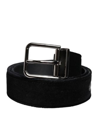 Dolce & Gabbana Mens Black Cotton Silver Tone Metal Buckle Belt Leather