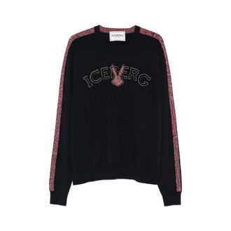Iceberg Homme, Pulls, Bleu, Taille: M Pull &agrave; col rond avec logo brod&eacute; et bande lat&eacute;rale