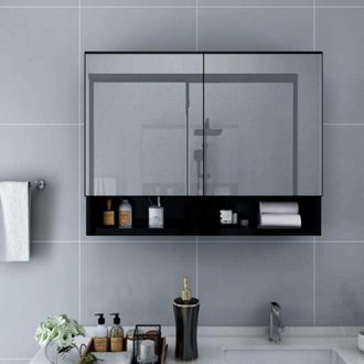 vidaXL Armoire &agrave; miroir de salle de bain led Noir 80x15x60 cm mdf Vidaxl