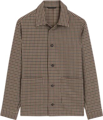HUGO BOSS Veste Coupe Relax&eacute;e en Laine M&eacute;lang&eacute;e &agrave; Carreaux Vichy - Homme - Vestes - Brun - Taille: L
