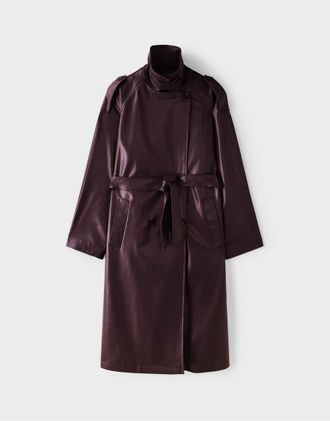 Stradivarius trench-coat long effet cuir violet