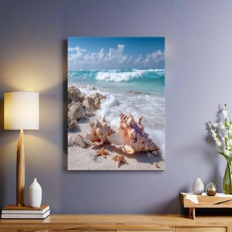 Generic Strandmuschel Leinwandbild 40 x 30 cm Meerblick Kunstdruck Poster Gerahmt Modernes Wandbild Wanddeko f&uuml;r Wohnzimmer Schlafzimmer Flur