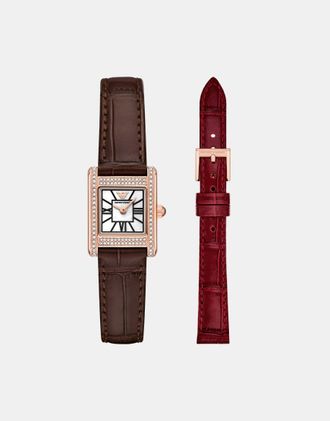 Emporio Armani Damenuhr in Silberoptik mit auswechselbarem Lederarmband