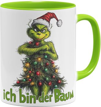OM3 lustige Anti Weihnachten Kaffee-Tasse mit Spruch - ich bin der Baum - Keramik Becher - 325ml - Beidseitig Bedruckt - Hellgr&uuml;n