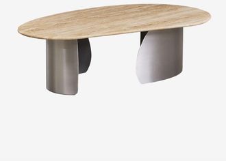 Sklum Vayet Couchtisch 120x70 cm aus Travertin und Edelstahl Travertine