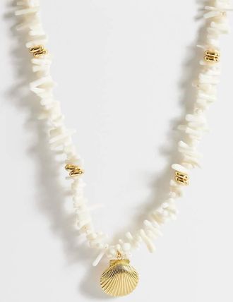 Orelia Collier tendance en plaqu&eacute; or 18 carats avec &eacute;clats et coquillages - Cr&egrave;me-Dor&eacute;