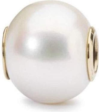 Trollbeads Damen-Bead White Pearl With Gold 750 Gelbgold - TAGBE-00086