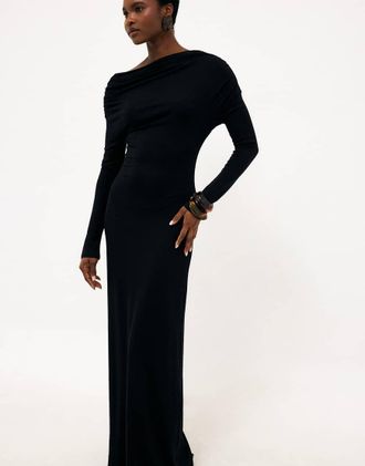 NA-KD Maxikleid aus Jersey mit Drapierung in Schwarz