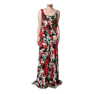 Dolce & Gabbana Femme, Robes, Multicolore, Taille: 38 FR Robe Longue Sans Manches en Soie Noire Florale