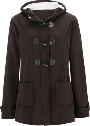 Generic Manteau dhiver chaud pour femme - Avec capuche - &Eacute;l&eacute;gant - Manteau dhiver confortable - Avec boutons - D&eacute;contract&eacute; - Trench - Grandes tailles - Veste 