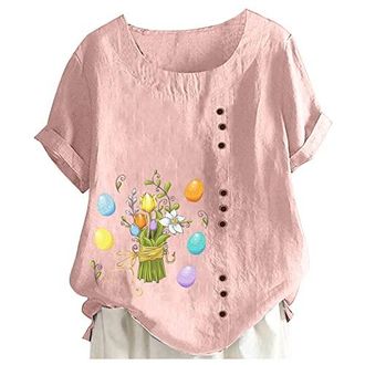 Generic Chemise &agrave; manches courtes en lin pour femme grande taille - Chemisier ample pour femme - Chemises blanches boh&egrave;me baggy chemises de sortie hauts chemi