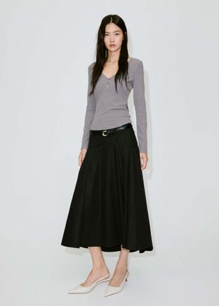 Mango T-shirt col en V c&ocirc;tel&eacute; gris - Femme - XS - MANGO