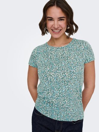 Only Kurzarmshirt ONLY ONLBERA BACK LACE UP S/S TOP JRS NOOS, Damen, Gr. XL, bunt (balsam gr&uuml;n aop:amalie multi flower), Jersey, Obermaterial: 95% Viskose,