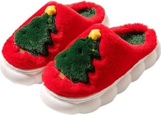 Generico Gyaimxfu Pantoufles de No&euml;l pour Hommes et Femmes en Peluche avec Impression de No&euml;l - Pantoufles R&eacute;tro en Peluche Douce pour Hommes et Femmes - Panto