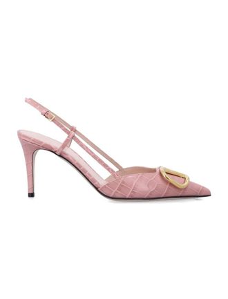 Valentino Garavani Hohe Schuhe - Printed Leather Vlogo Slingback Pumps - Gr. 36 (EU) - in Rosa - f&uuml;r Damen