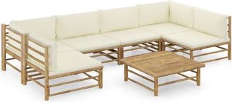 vidaXL Vidaxl - Salon de jardin 7 pcs avec coussins blanc cr&egrave;me bambou