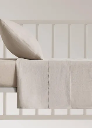 Mango Drap plat berceau lin lav&eacute; ajour&eacute; marron moyen - Home - 100x150cm - MANGO HOME