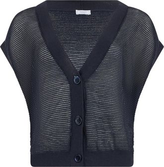 PESERICO Femme, Pulls, Noir, Taille: 38 FR Cardigan &agrave; Manches Courtes en M&eacute;lange de Coton