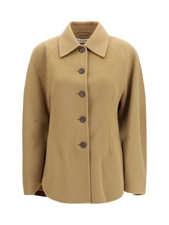 R&oacute;he Sculptural Oversized-Sleeve Merino Wool Jacket - Camel