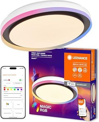 Ledvance SMART + WiFi LED Plafond, blanc/noir, 32W, 3400lm, Fonction de lumière blanche, Dimmable, Effet de lumière magique dynamique, assemblage simple, contr