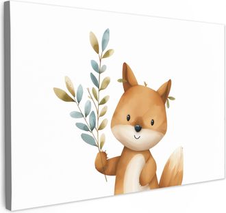 MuchoWow © Leinwand 60x40 cm Deko Schlafzimmer Aesthetic Leinwandbilder Kinderzimmer Mädchen Gemälde Foto Geschenk Living Room Decoration Fuchs - Waldtiere - J