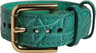 Dolce & Gabbana Embossed Leather Belt with Gold Buckle - - Accessories - Damen - Gr&uuml;n - ONE SIZE