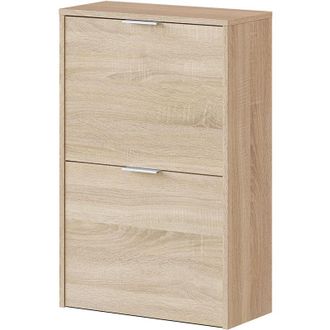 PEGANE Pegane - Meuble à Chaussures avec 2 abattants coloris chêne canadien -longueur 50 cm x profondeur 22 cm x hauteur 76 cm