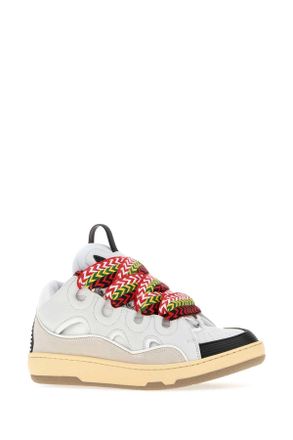 Lanvin Womens Multicolor Leather And Fabric Curb Sneakers White