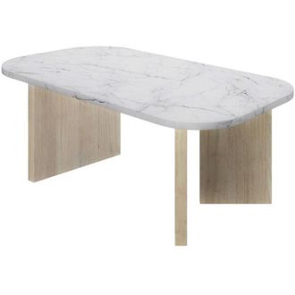 Calicosy Calicosy - Table basse fixe quartz blanc effet marbre - Dimensions 105 x 57,7 x 38,2 cm - Pieds en ch&ecirc;ne - &Eacute;paisseur plateau 22 mm