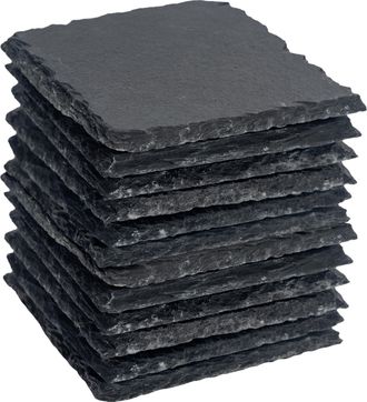 Argon Tableware Quadrat Schieferuntersetzer - 10cm - 12x Nat&uuml;rlich Schwarz Stein Heim K&uuml;che Trinken Kaffee Tasse Glas Halter Tisch Matte Tischsets