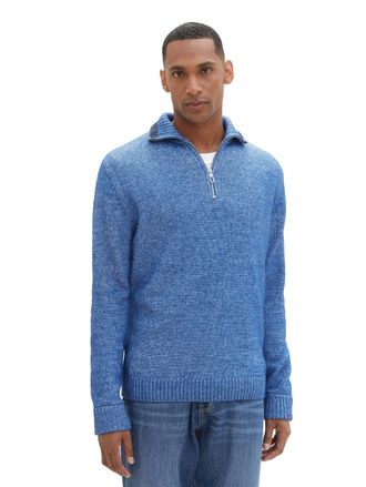 Tom Tailor Herren Cosy Troyer Pullover, hockey blue white core, XXL