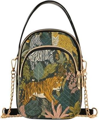 Mnsruu Petit sac &agrave; bandouli&egrave;re en cuir pour femme Motif z&egrave;bre Tigre L&eacute;opard Palmier