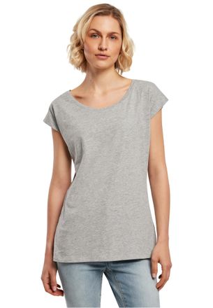 Build Your Brand Damen T-Shirt Ladies Wide Neck Tee, Farbe Heather Grey, Gr&ouml;&szlig;e 3XL