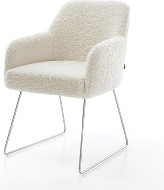 DELIFE Esszimmerstuhl Greg-Flex Teddystoff Beige Kufengestell Edelstahl Taschenfederkern, Esszimmerst&uuml;hle