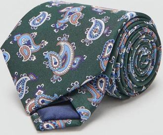 Mango Cravate 100 % soie imprim&eacute; cachemire vert - Homme - Taille unique - MANGO MAN