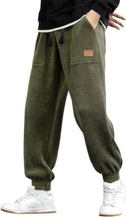 Generic Pantalon de jogging en velours c&ocirc;tel&eacute; pour homme - Pantalon cargo d&eacute;contract&eacute; avec taille &eacute;lastique et poches cordon de serrage, coupe ample fusel&eacute;e p