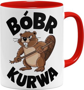 OM3 witzige Kaffee-Tasse mit Spruch - Bobr Kurwa - viral Meme - Beaver - Biber - Bober - Keramik Becher - 325ml - Beidseitig Bedruckt - Rot
